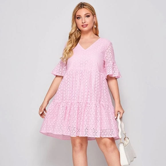 SHEIN | Dresses | Shein Pink Ruffle Cuffhem Schiffy Smock Dress 2x ...
